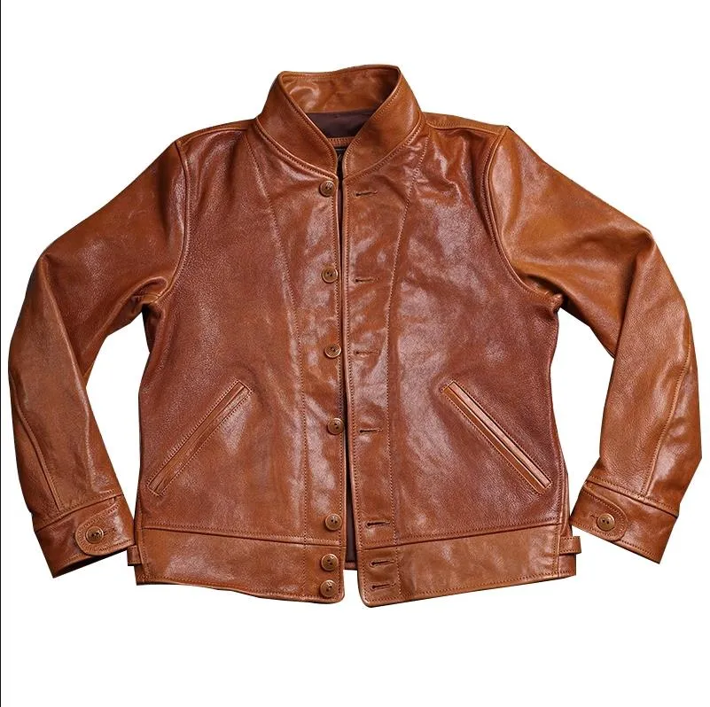 Men's vintage soft real leather jacket in 1.6mm tanned goatskin with ...