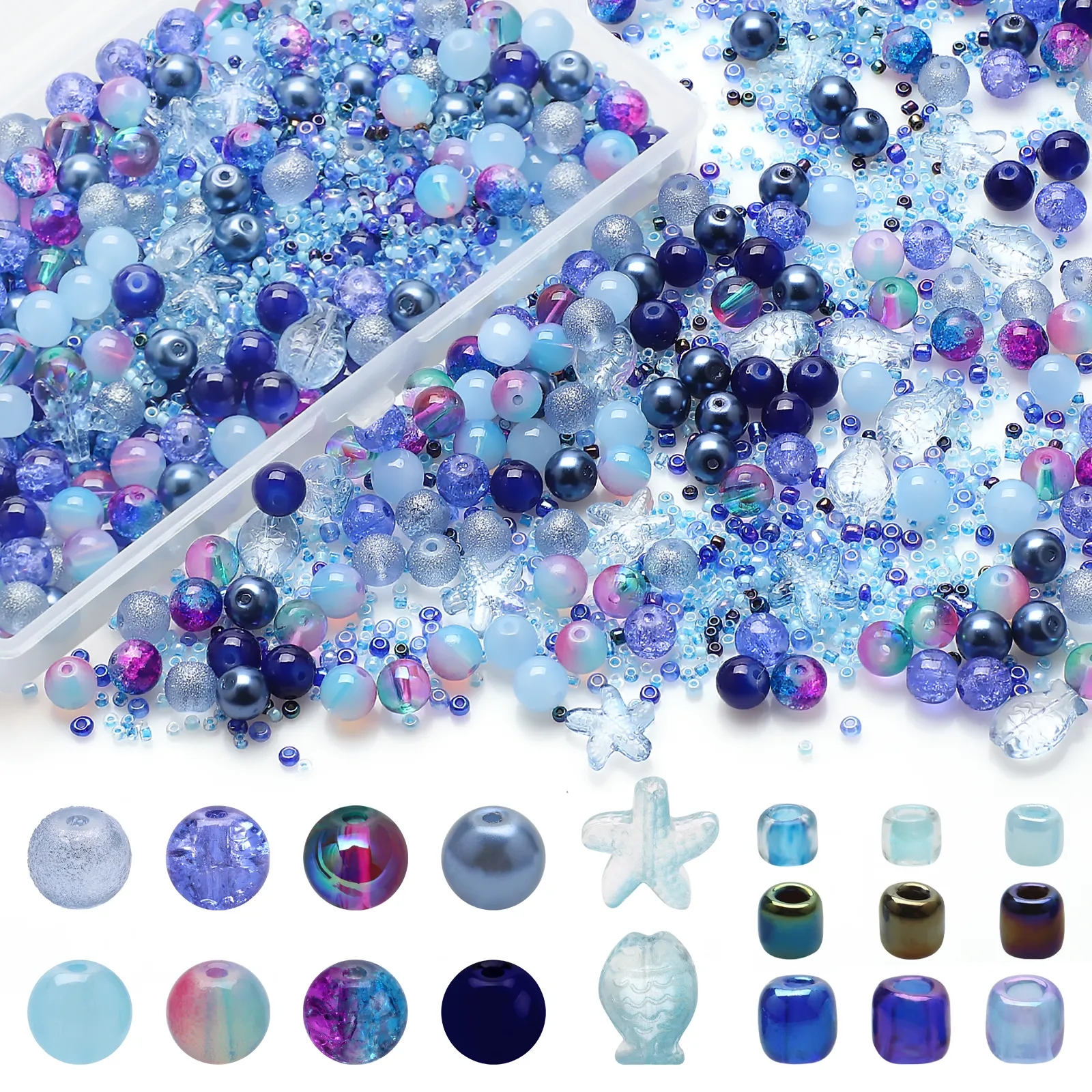 Blue Glass Crystal Bead Kit: 8mm Handmade Starfish Pendants for DIY ...