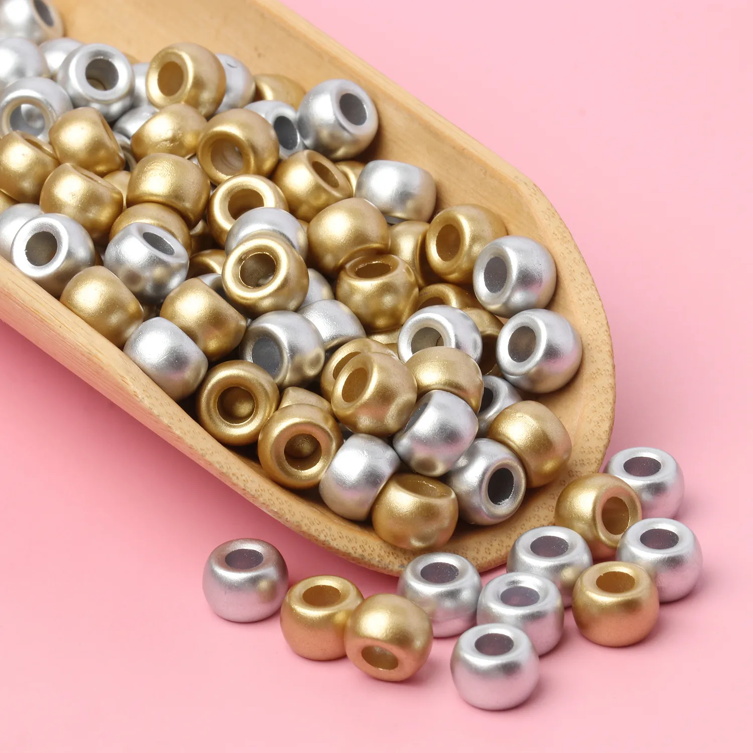 Acrylic Big Hole Beads for Kids Jewelry Making - Silvery & Golden Hair Beads 6x9mm from Dhgate ...