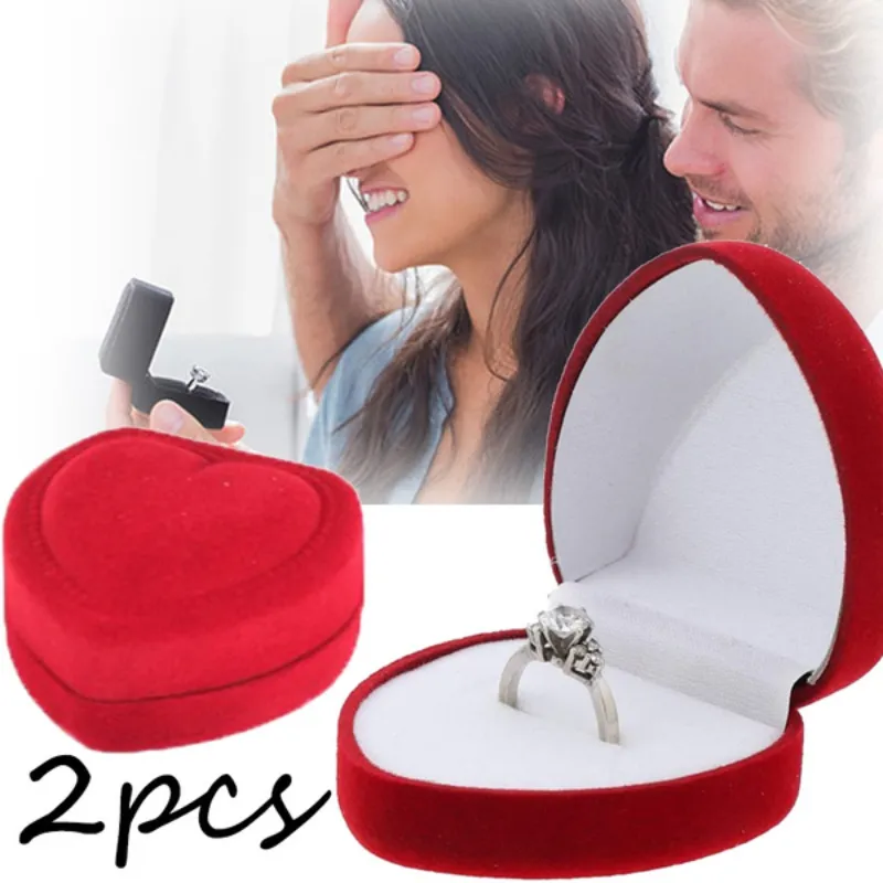 Velvet Heart Ring Boxes with Lids for Wedding Ceremony, Engagement ...