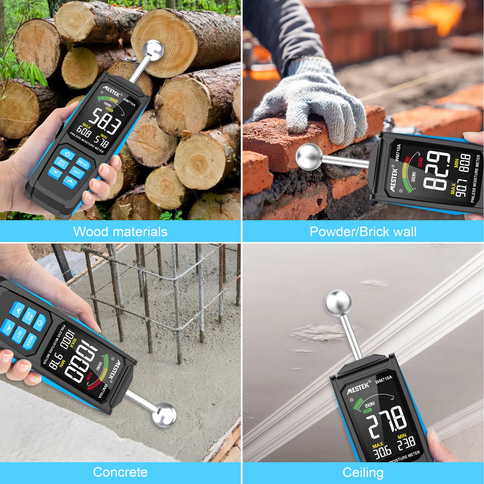 Digital Wood Moisture Meter for Damp Timber Detection - LCD Screen ...