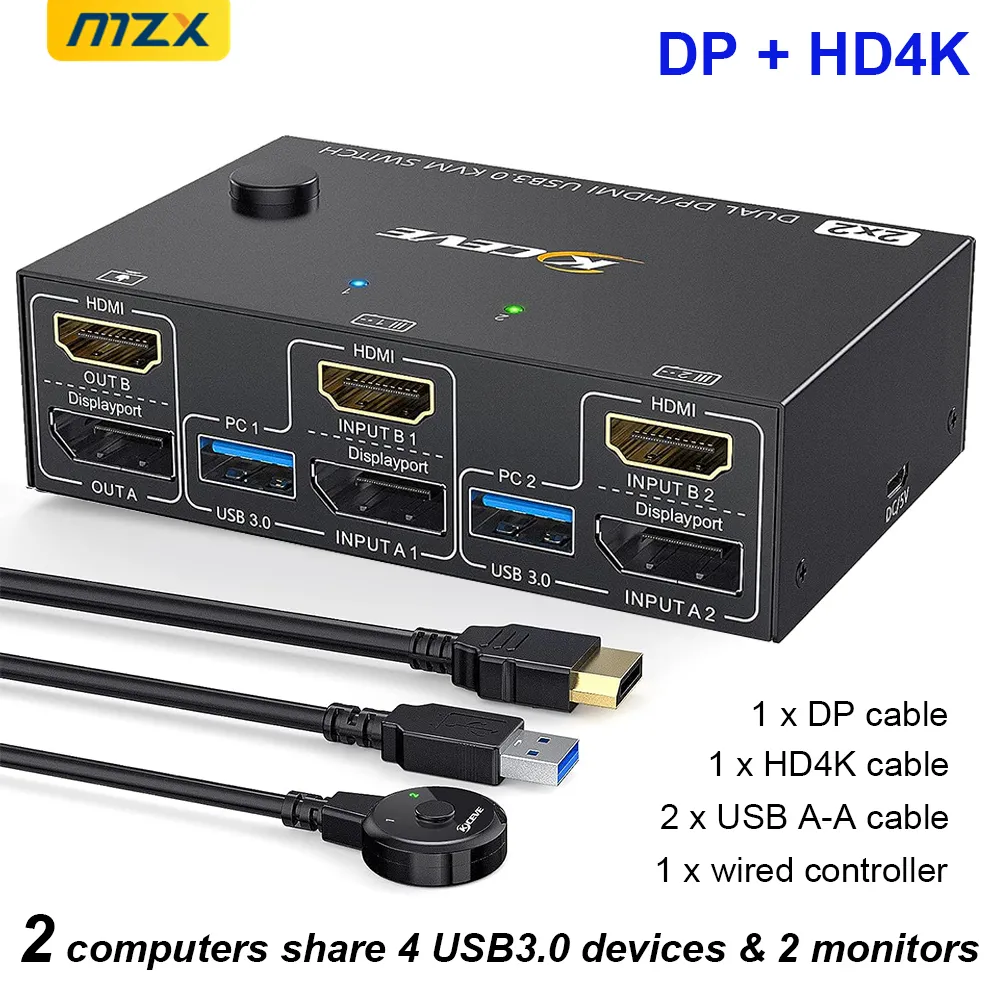 4K HDMI DP KVM Switch, USB 3.0 Dual Monitor Computer Switcher ...
