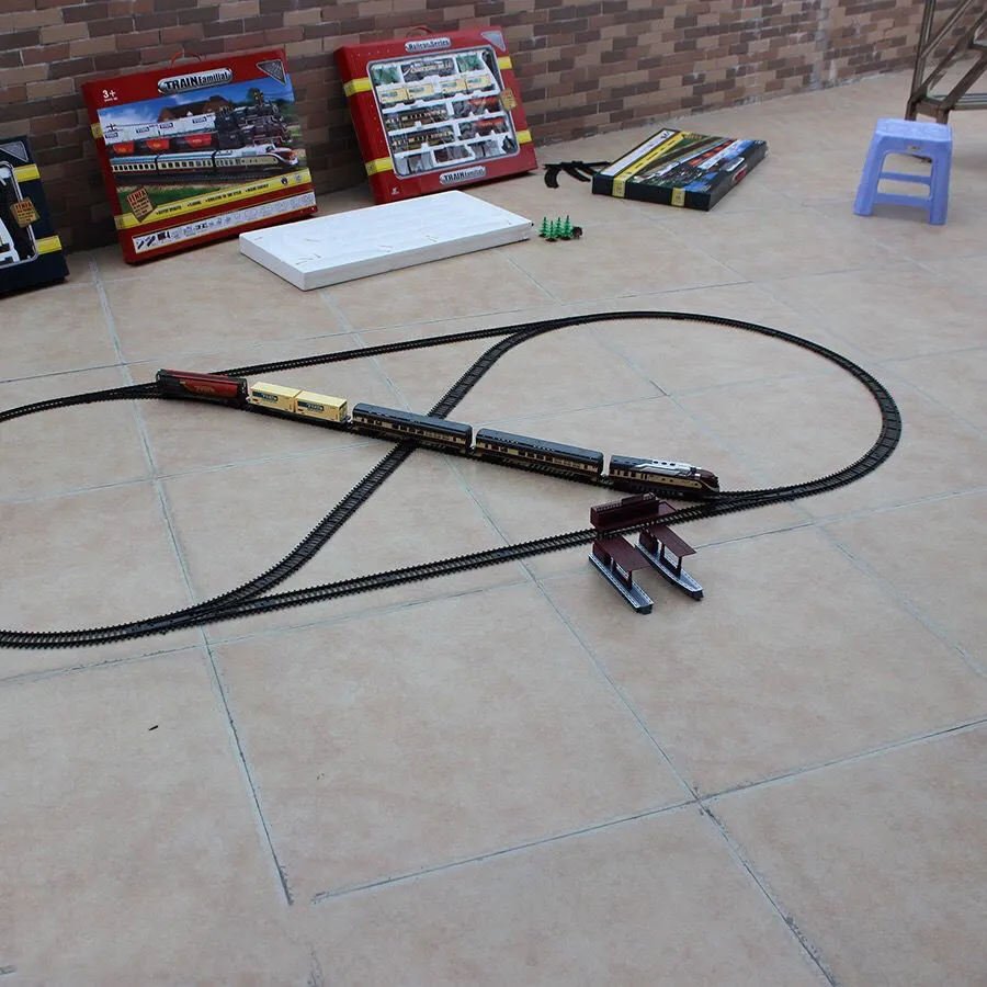 Electric Car Track Toy Train Set With Whistle & Steam Locomotive Engine ...