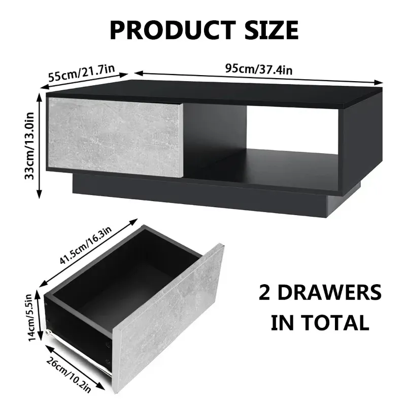 Modern High Gloss LED Side Table With Drawer And Open Shelf For Living ...