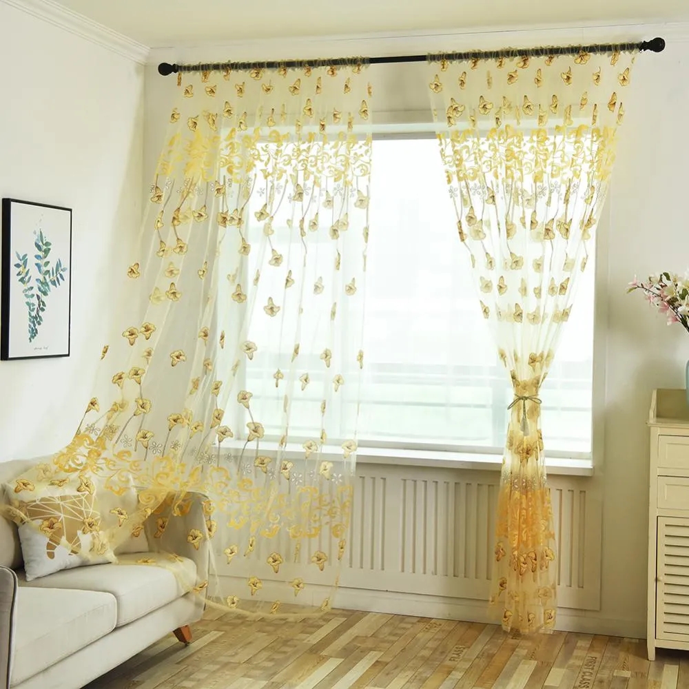 Translucent Window Curtain Tulle Drape Sheer Flower Mesh Curtains for ...