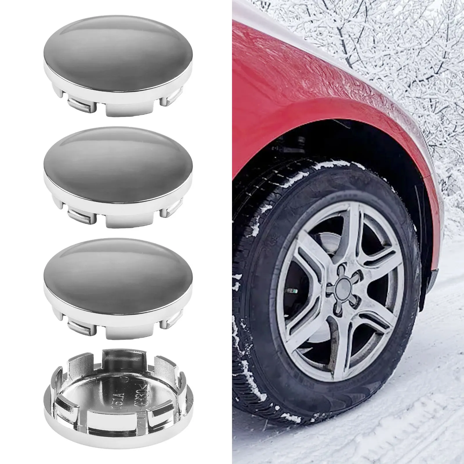 Silver Chrome Plastic Car Wheel Center Hub Caps Covers Set of 4 for ...