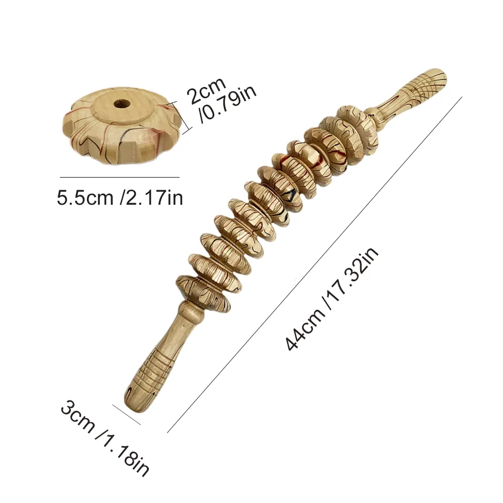 Wooden Yoga Meridian Rod Massage Roller with 12 Wheels for Whole Body ...