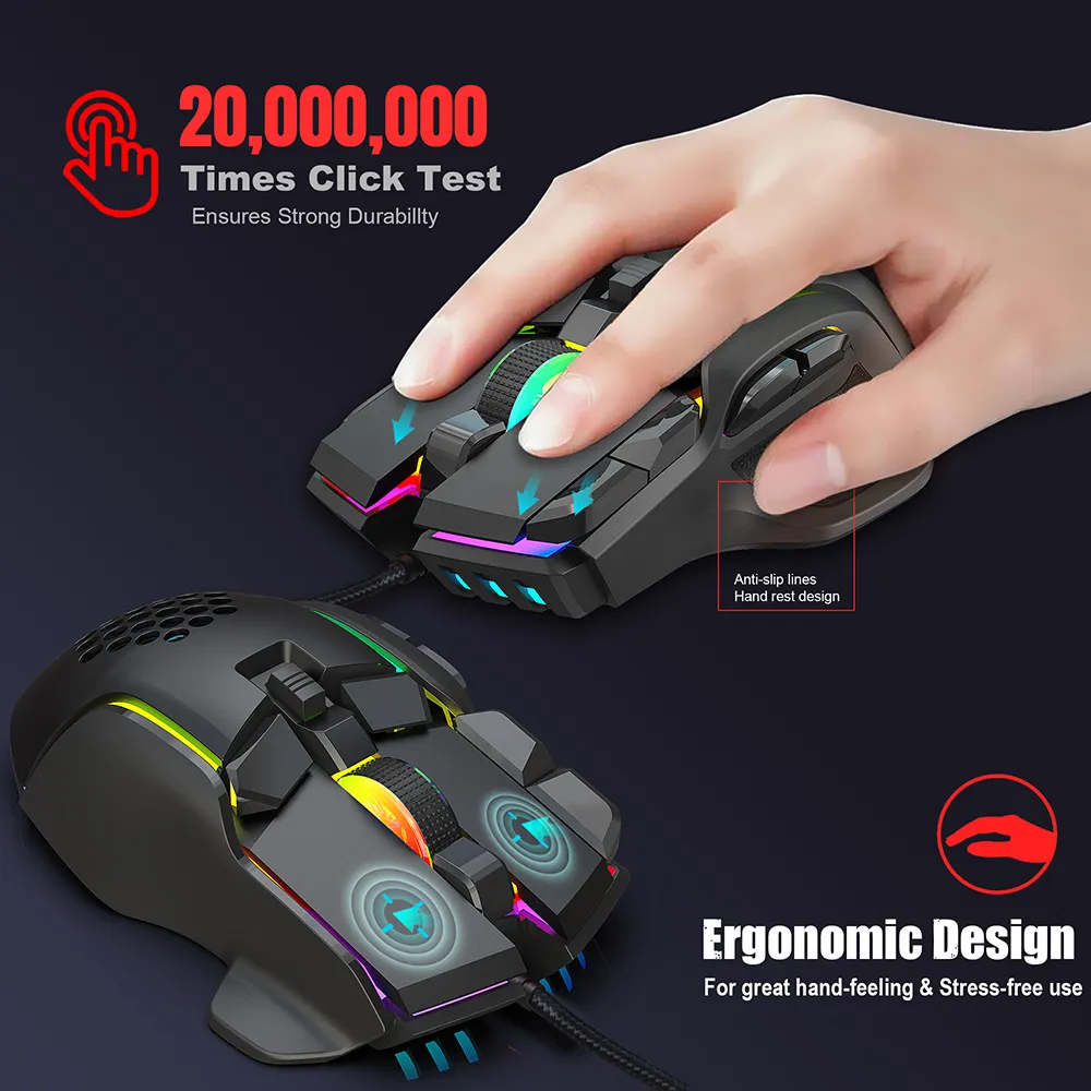 RGB Gaming Mouse, 7200 DPI Wired Optical Computer Mouse With 10 ...