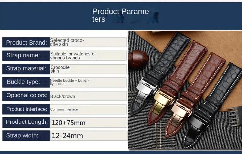 Crocodile Grain Leather Watch Strap: 21mm Leather Watch Strap ...