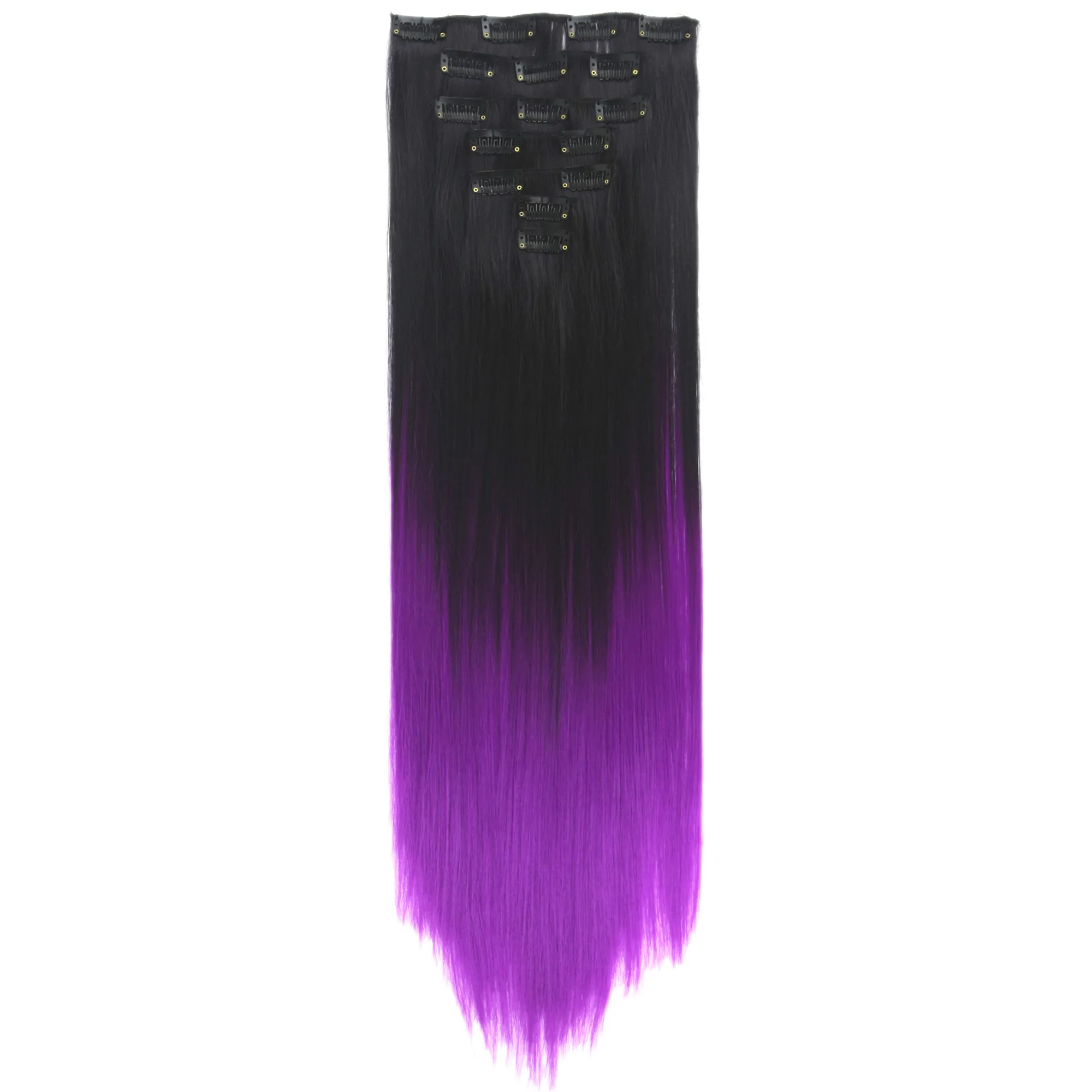 2024Charming Ombre Clip-in Straight Rainbow Hair Extensions, Black to ...