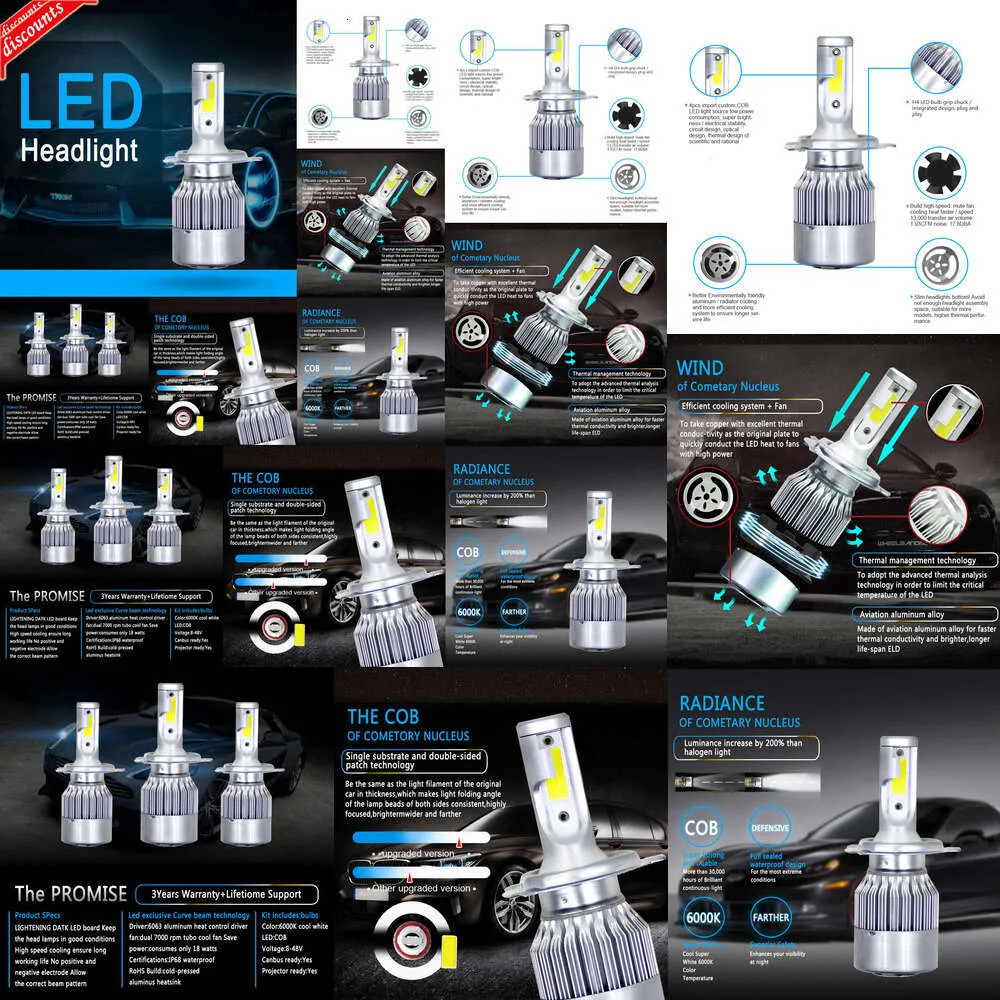 2024 202022 Car LED Headlights With COB Chip H7/H4 Bulbs, H1/ H3/HH11 ...
