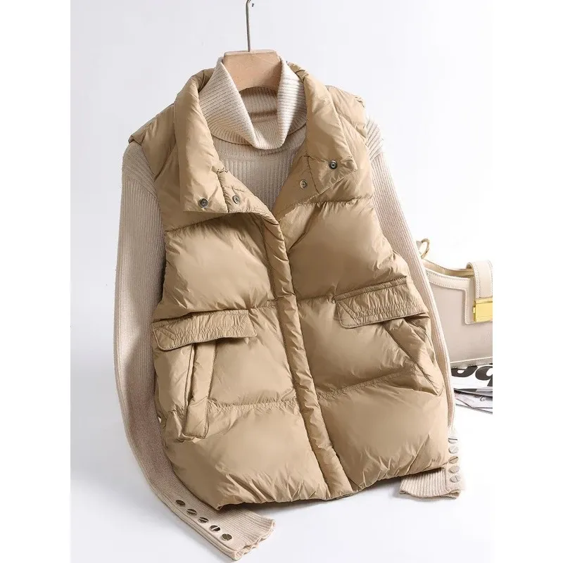 Women's Ultralight Short Down Vest | Quilted Warm Basic Pockets ...