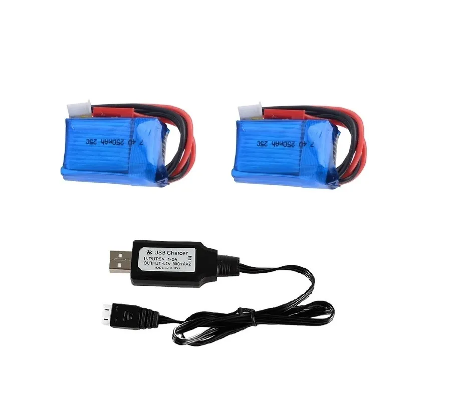 2/7.4V LiPo Battery with USB Charger for Mini RC Cars, Helicopters, and ...