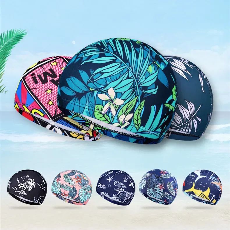 Fabric Swim Cap for Men and Women, Multi-Color Patterns, Elastic Turban ...