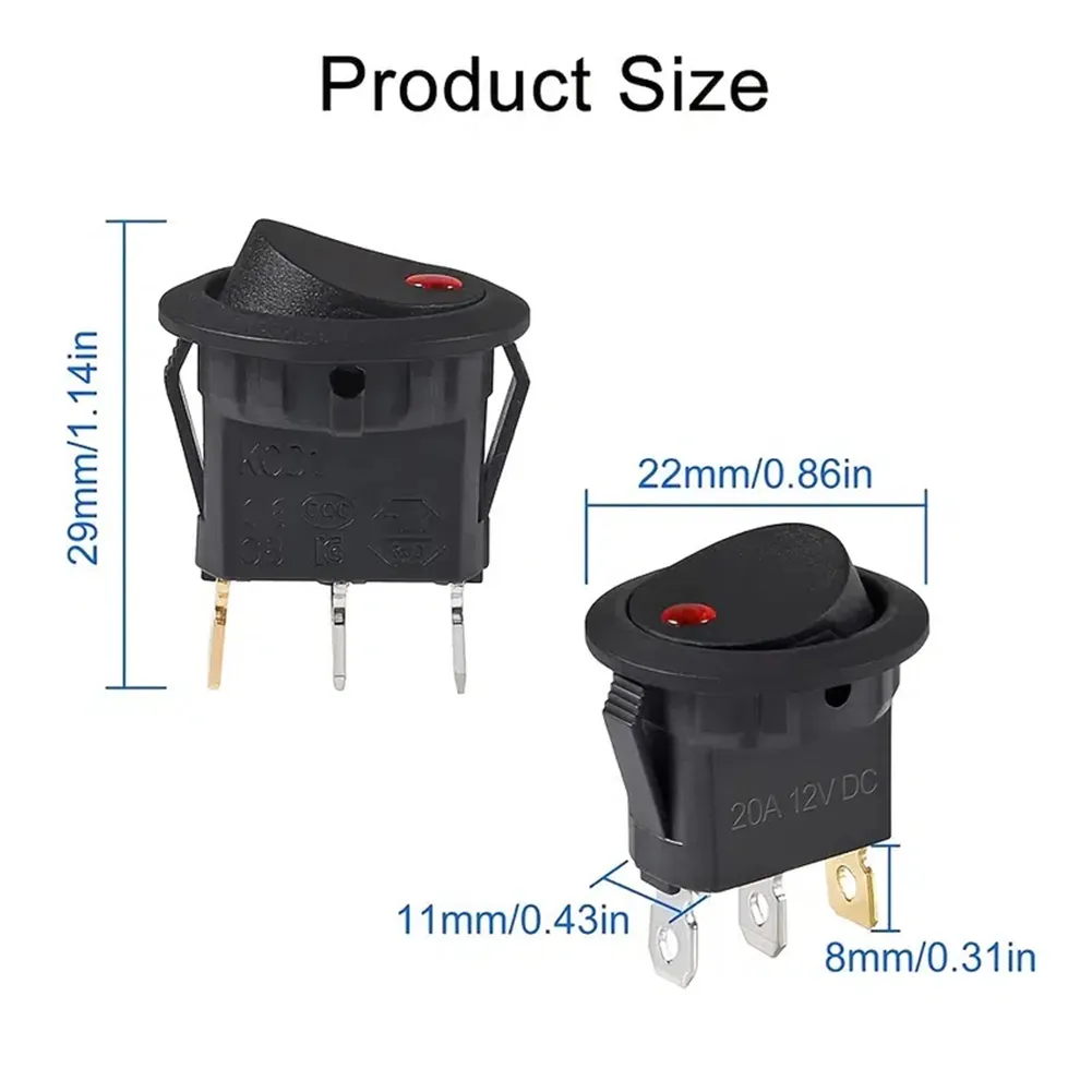 Illuminated Round Rocker Switch - Waterproof DC 12V 20A SPST ON/OFF ...