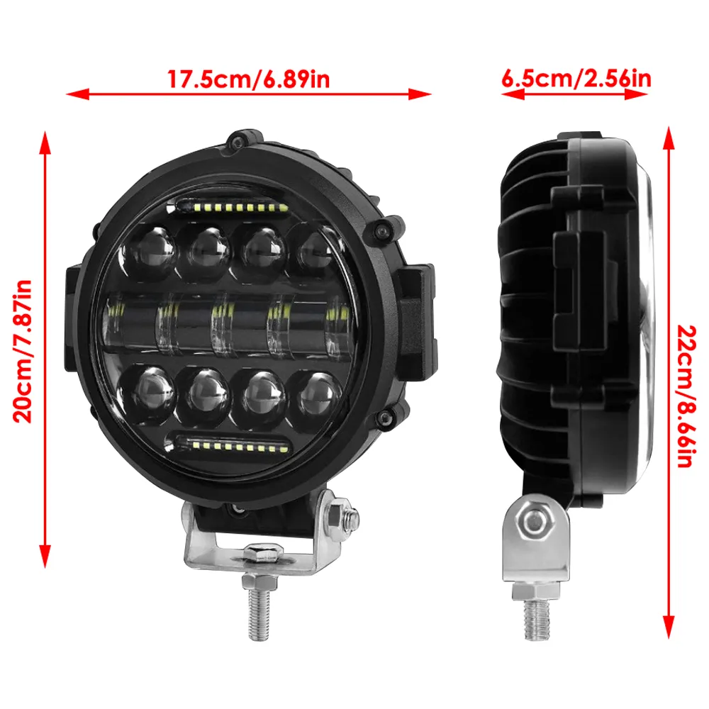 7 Round 60W LED Pods | Offroad Work Light Bar | White DRL Flood Spot ...