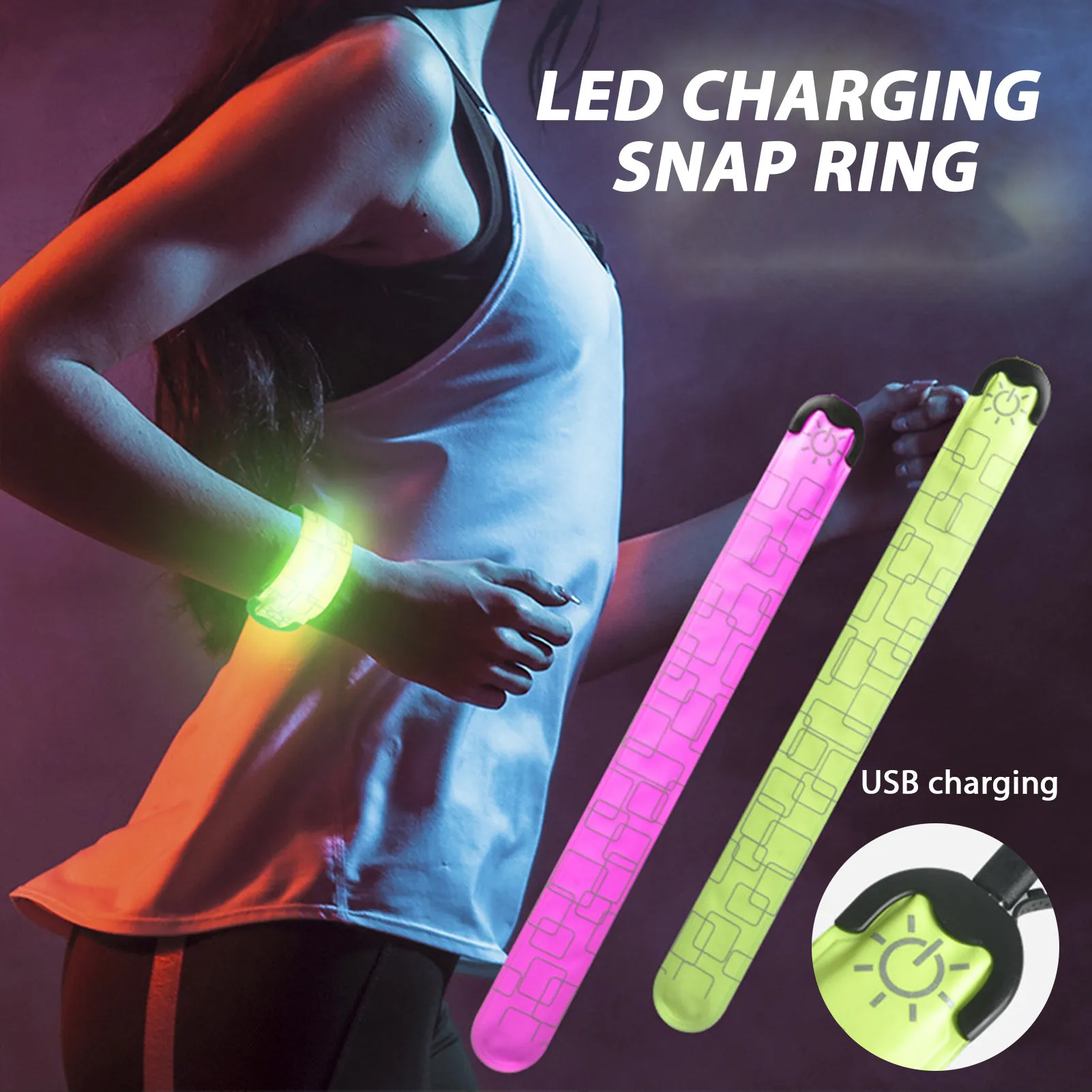 2024USB Rechargeable LED Armband, Slap Wristband, Glowing Bracelet for ...