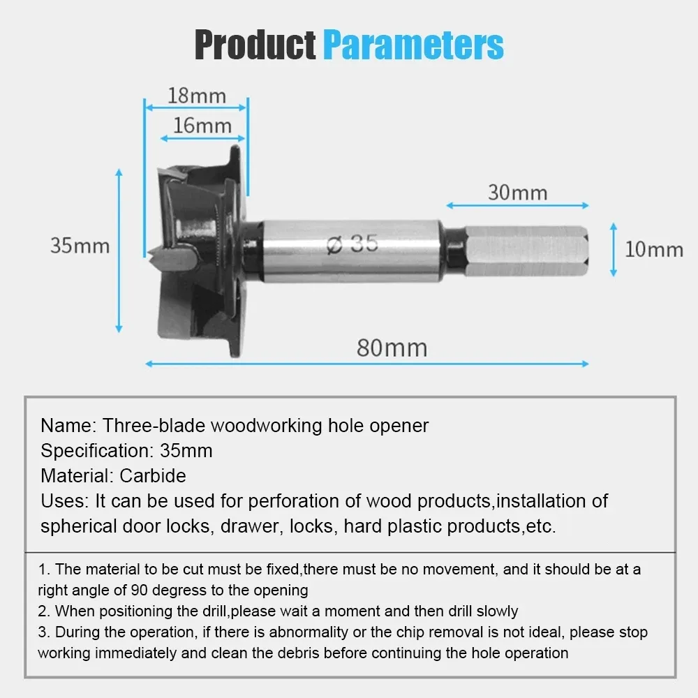 Boring Drill Bit 35 mm Carbide-Tipped Adjustable Depth Woodworking ...