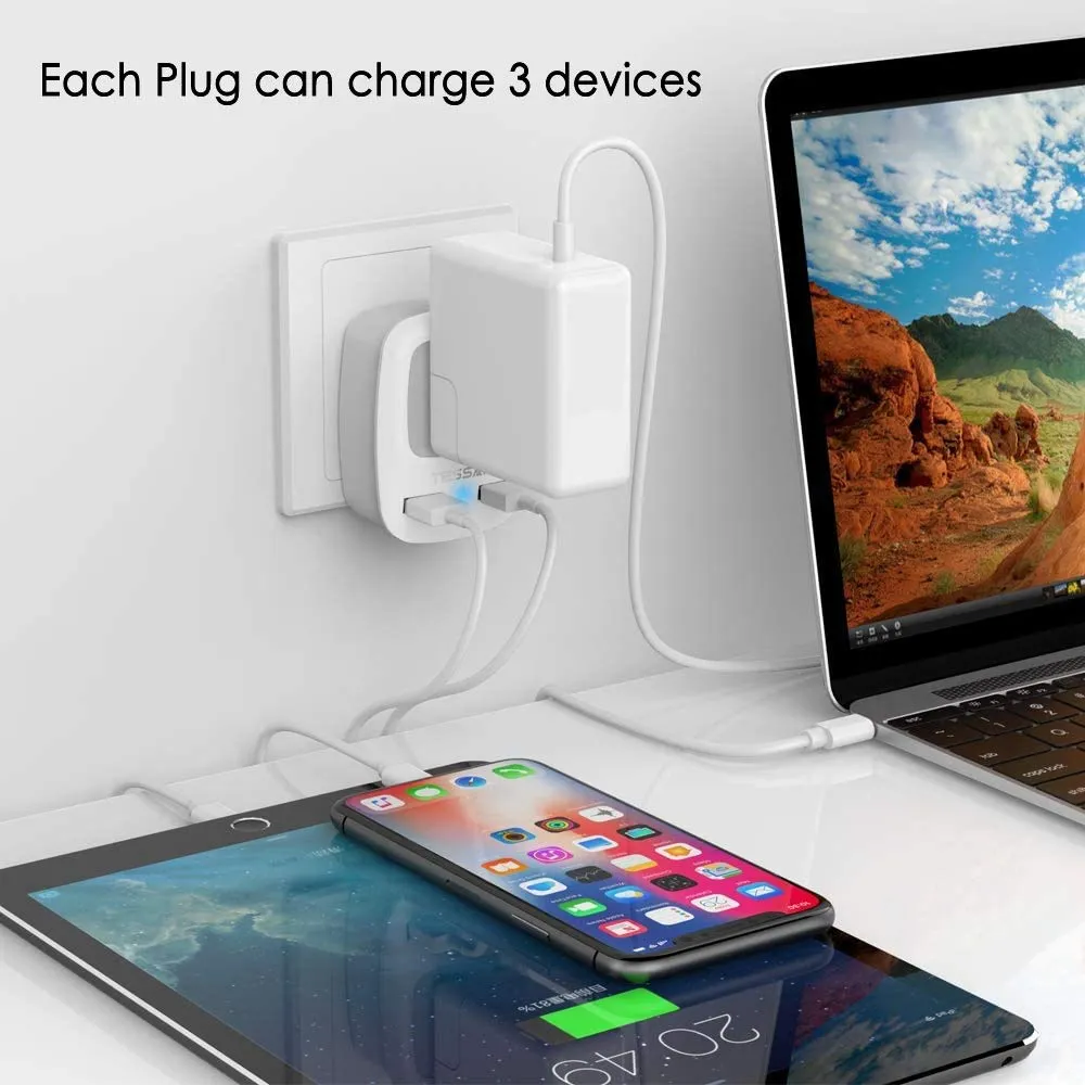 TESSAN 3-in-1 Multi-plug to plug adapter with AC Outlets, 2 USB Ports ...