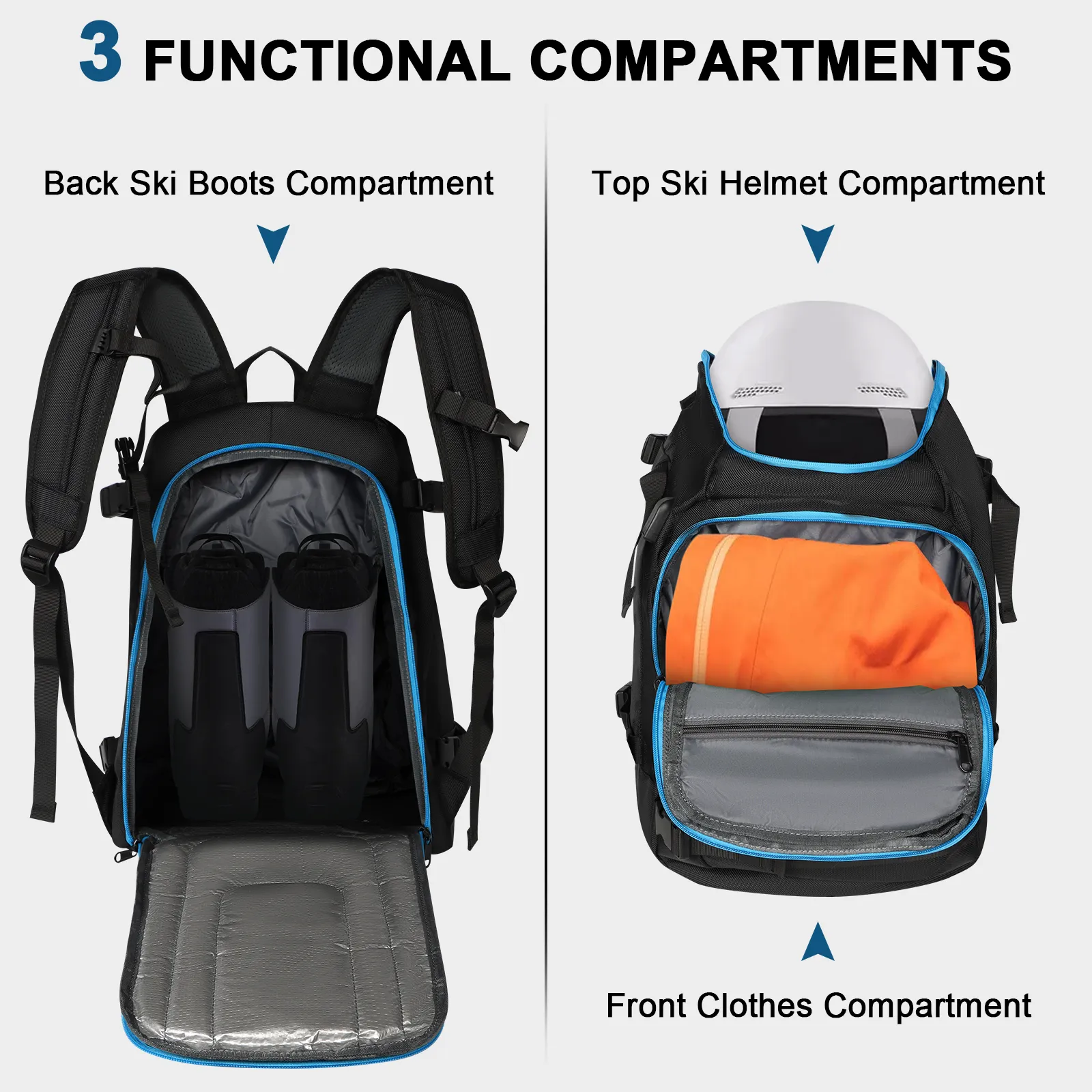 Waterproof 50L Ski Boot Backpack with Reinforced Base for Snowboard ...