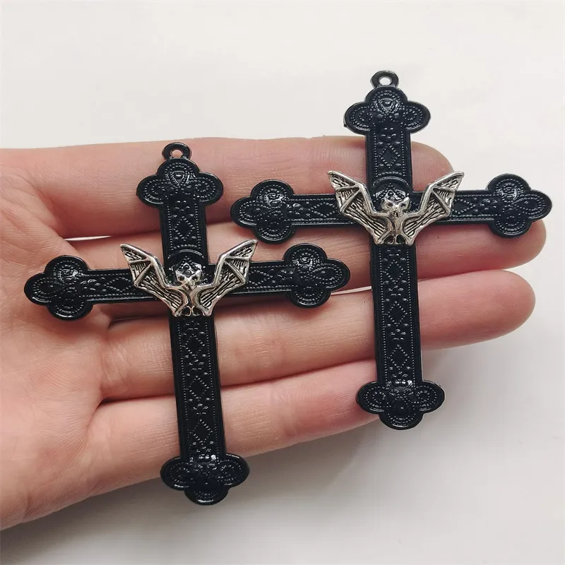 Gothic Vampire Bat Cross Pendants Antique Silver Filigree DIY Jewelry ...