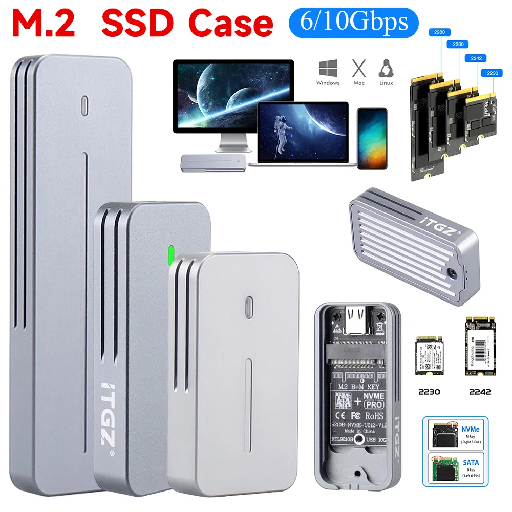 M.2 NVMe Enclosure USB 3.2 Gen 2 10Gbps Dual-Protocal SSD External Case ...