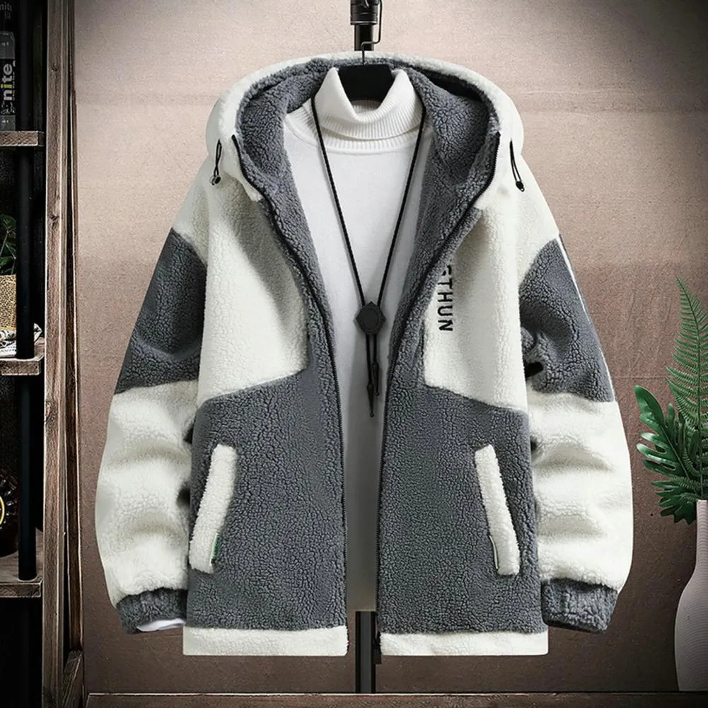 Polar Fleece Jacket for Men - Colorblock Hooded Winter Coat with Warm ...
