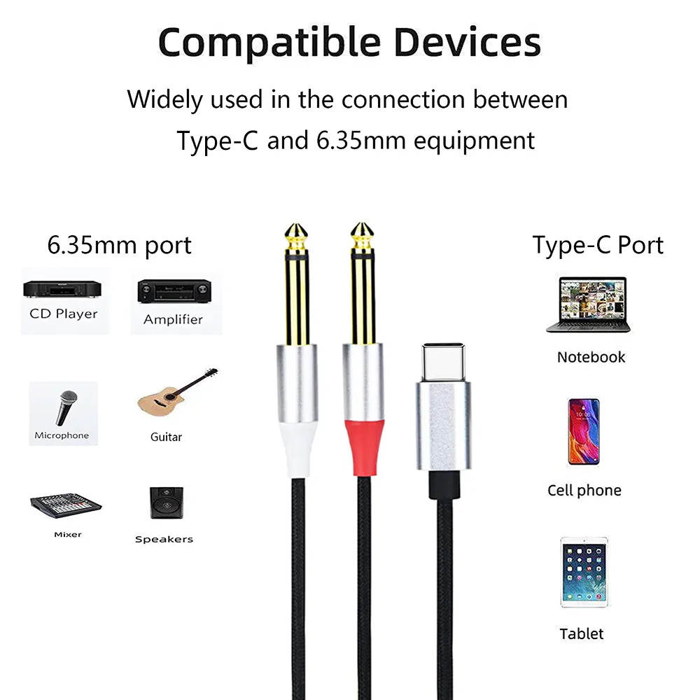 DHgate.com:2024 USB-C to Dual 1/4-inch TS Mono Audio Splitter Cable for ...