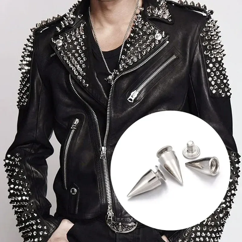 100/Silver Cone Spikes Rivets For DIY Craft Punk Clothes Leather Bags ...