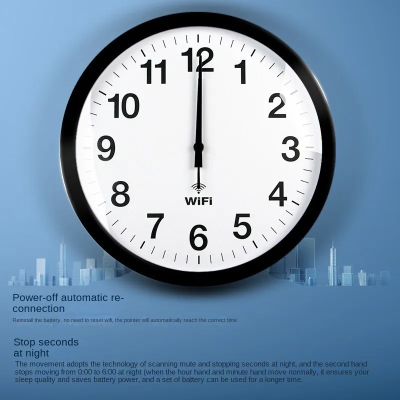 WiFi Automatic Time Sync Wall Clock: Smart Networked Silent Clock For ...