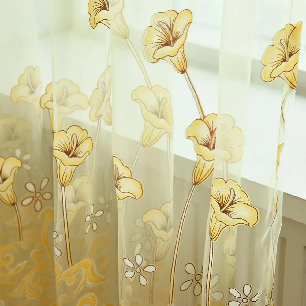 Translucent Window Curtain Tulle Drape Sheer Flower Mesh Curtains for ...