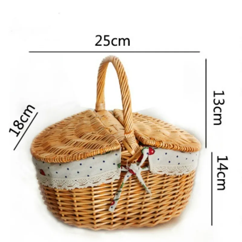 Handwoven Wicker Picnic Basket Portable Fruit And Food Storage Box For ...