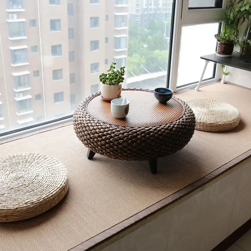 Japanese Tea Table Furniture: Rattan Woven Low Table For Tatami Room ...
