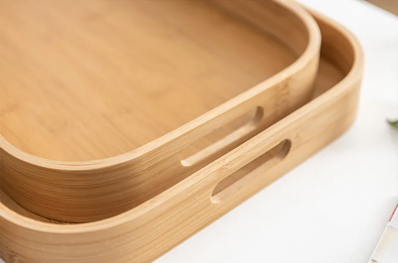 Bamboo Rectangular Round Tea Tray, Simple Wooden Storage Trays for ...