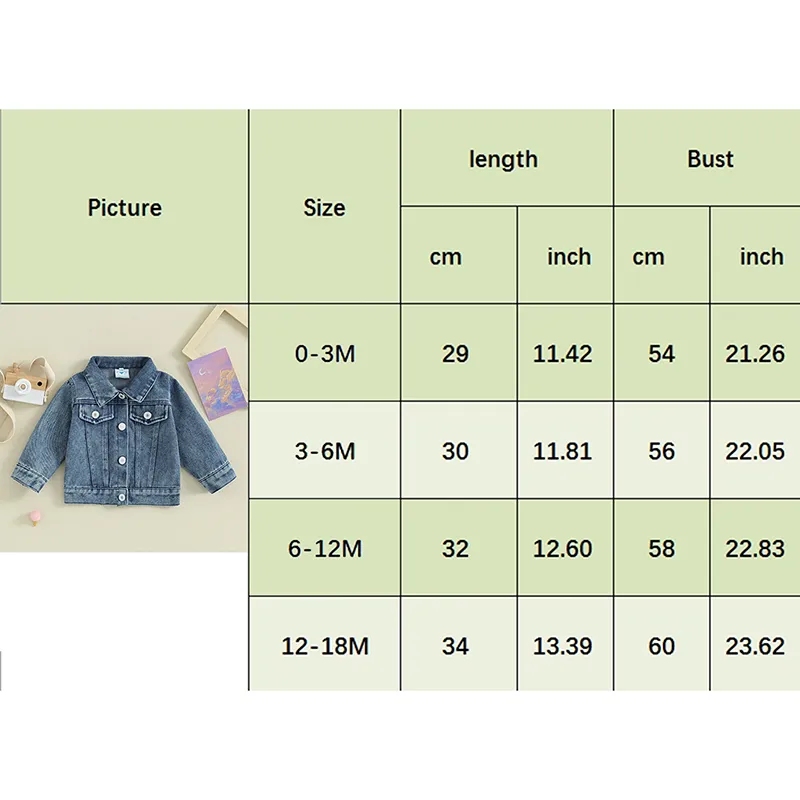 0-18M Infant Denim Jackets Long Sleeve Jean Coats with Back Letter ...