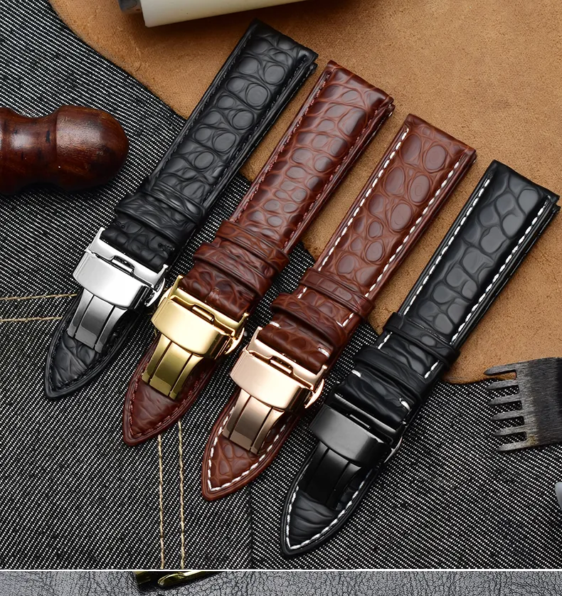 Crocodile Grain Leather Watch Strap: 21mm Leather Watch Strap ...