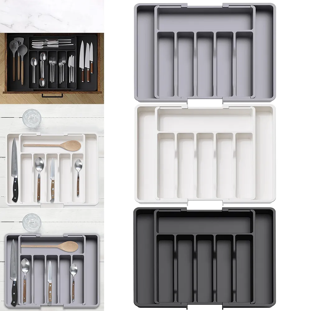 Adjustable Silverware Drawer Organizer Plastic Storage Tray with ...