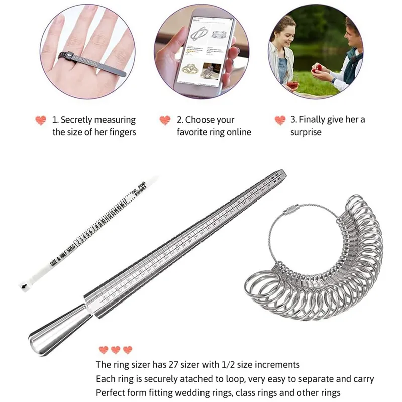 Ring Sizer Measuring Tool Kit with Ring Gauges and Finger Sizer Mandrel ...