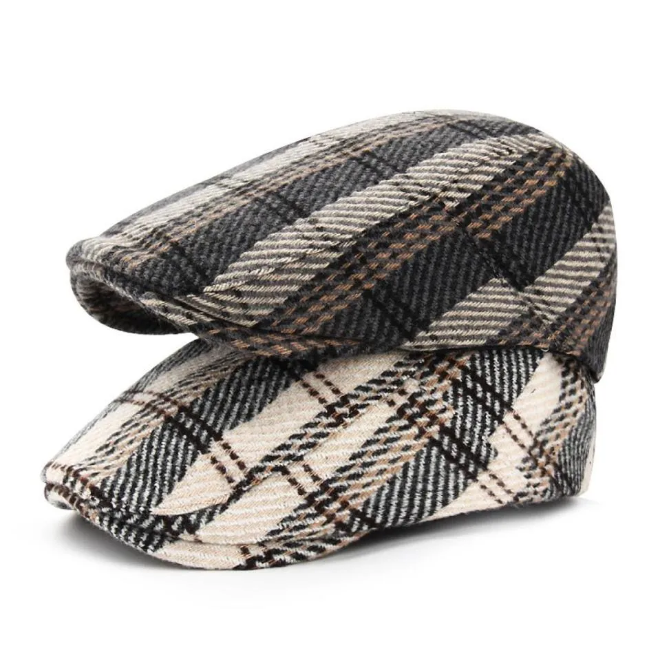 Classic Retro Checkered Winter Beret Cap Hat For Men And Women Black ...