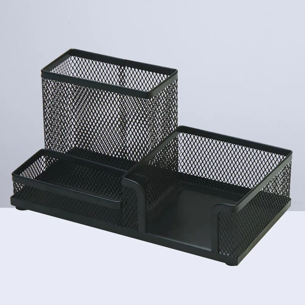 Metal Mesh Desk Organizer Black Pen Holder Storage Case For Office ...