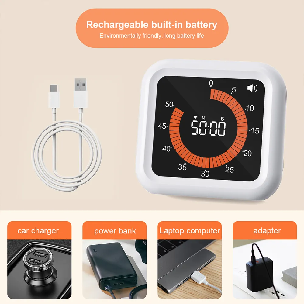 Desk Timer 60-Minute Visual Countdown Clock - Rechargeable Silent Clock ...