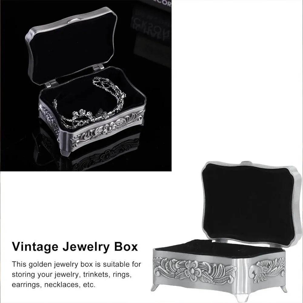 Retro Metal Jewelry Box Carved Flower Design Pendant and Beads ...