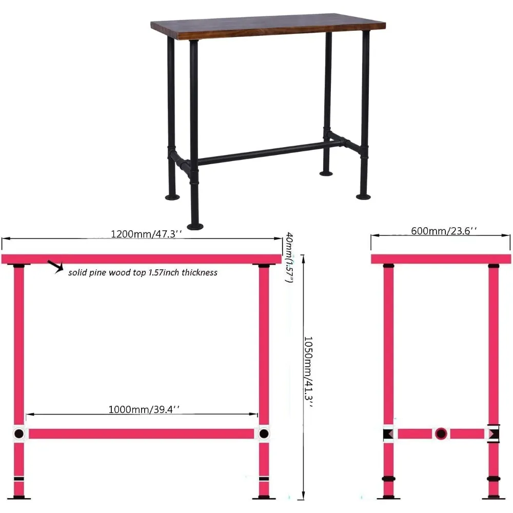 Rustic Industrial Bar Table: 41.3 Kitchen Dining Table, Farmhouse ...