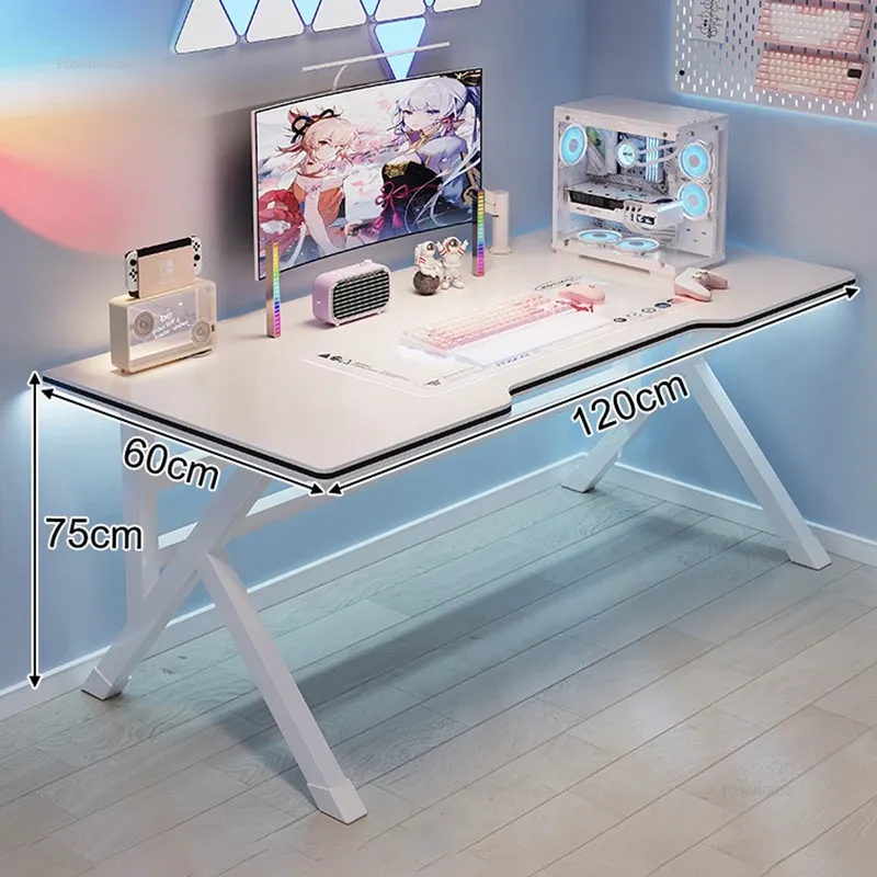 Modern Minimalist Computer Desk and Chair Set White MDF Home Office Gaming Table
