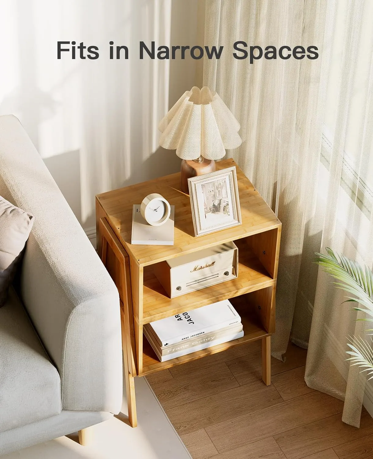 Bamboo stackable end table wooden living room bedside table bedroom ...