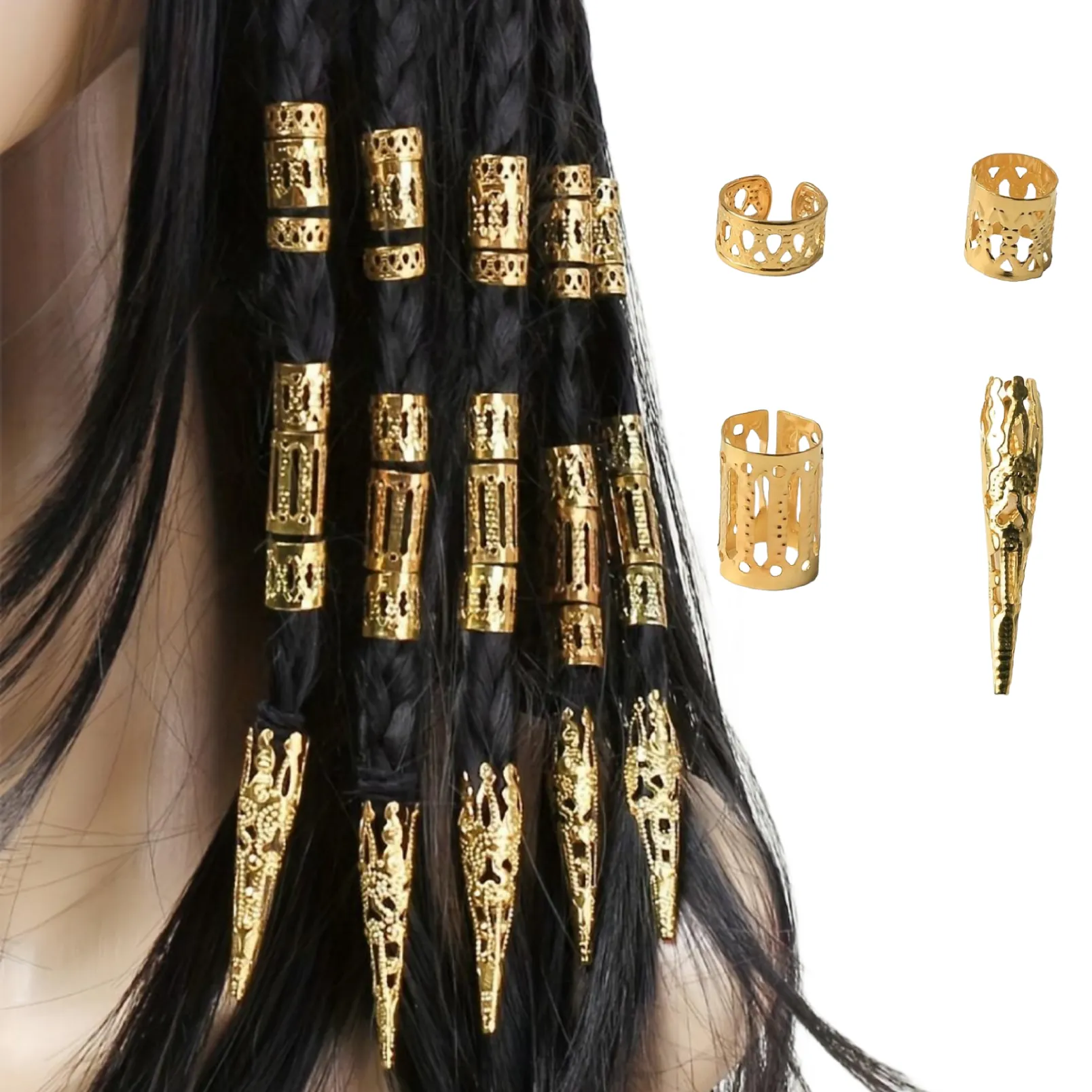 Alloy Hair Rings Hollow Metal Hair Cuffs For Dreadlocks, Braids, And ...