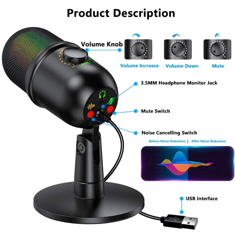 DHgate.com:Professional RGB USB Microphone with Noise Reduction ...