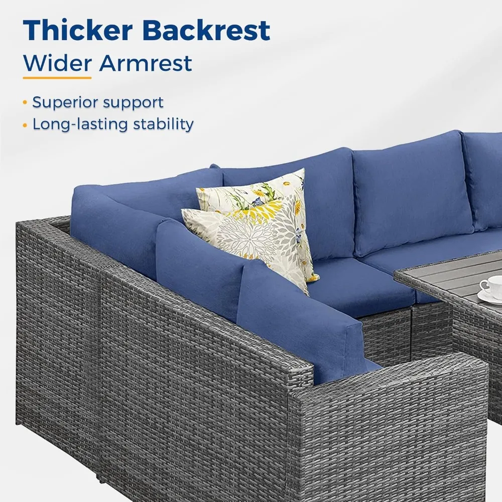 Wisteria Lane Outdoor Terrace Furniture Set 7-piece Outdoor Dining Sofa Table Chair Blue from ...