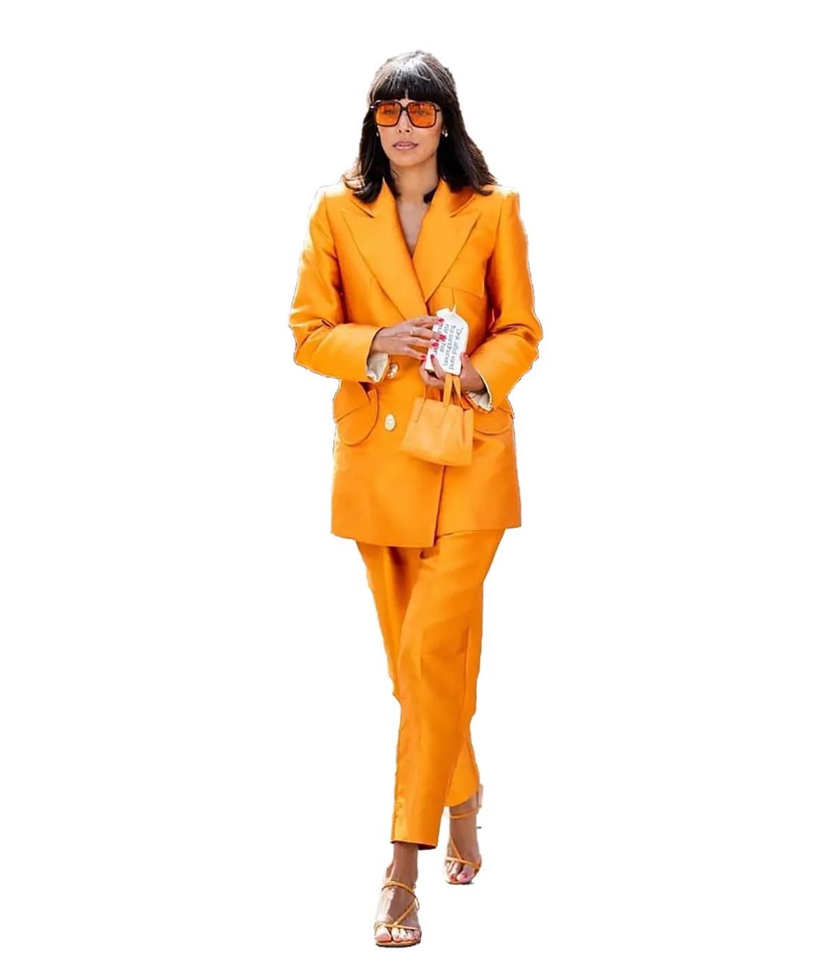Elegant Women's Suit Jackets, Orange Two Piece Suits, Peaked Lapel ...