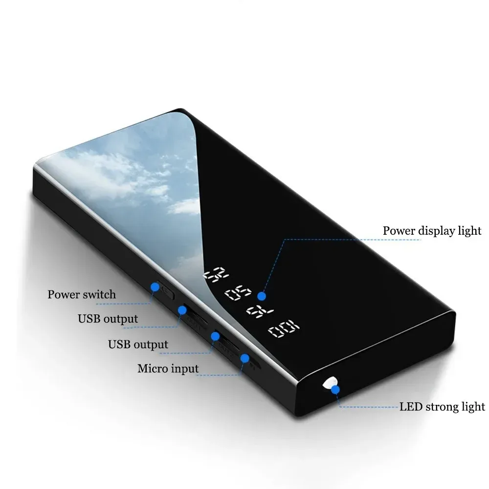 Mirror Power Bank, Compact 20000mAh Portable Charger with Dual USB ...